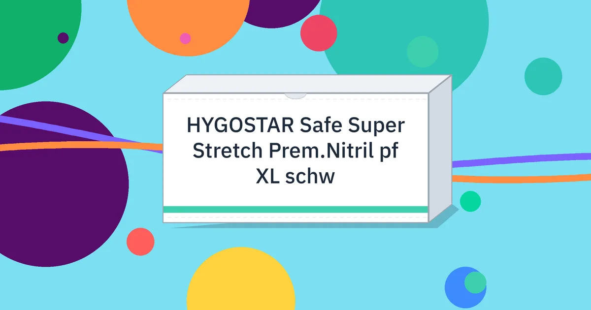 Symbolbild: Packung mit der Aufschrift HYGOSTAR Safe Super Stretch Prem.Nitril pf XL schw (PZN 20772733) – Verfügbarkeit und Bezug in Apotheken in Frankfurt am Main