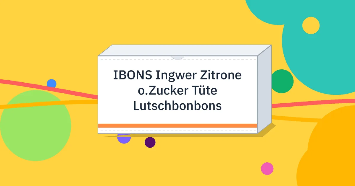 Symbolbild: Packung mit der Aufschrift IBONS Ingwer Zitrone o.Zucker Tüte Lutschbonbons (PZN 16884633) – Verfügbarkeit und Bezug in Apotheken in Frankfurt am Main
