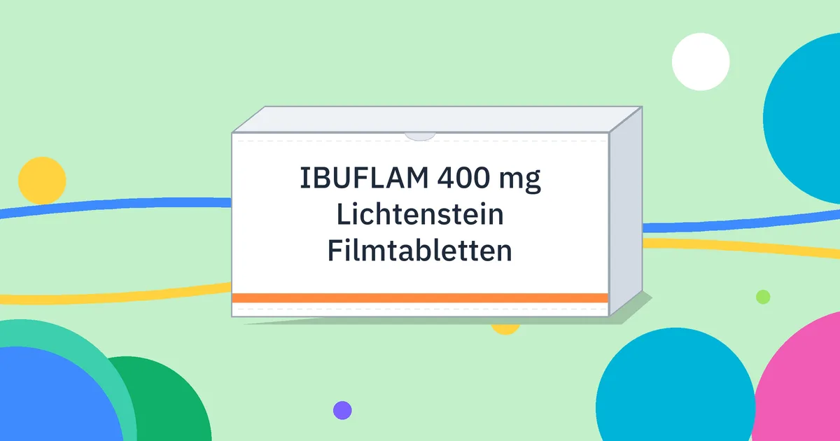 Symbolbild: Packung mit der Aufschrift IBUFLAM 400 mg Lichtenstein Filmtabletten (PZN 05499079) – Verfügbarkeit und Bezug in Apotheken in Frankfurt am Main