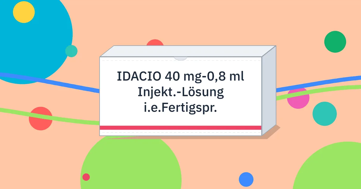 Symbolbild: Packung mit der Aufschrift IDACIO 40 mg-0,8 ml Injekt.-Lösung i.e.Fertigspr. (PZN 17598912) – Verfügbarkeit und Bezug in Apotheken in Frankfurt am Main