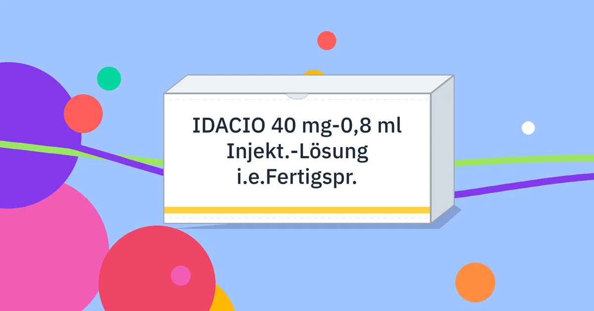 Symbolbild: Packung mit der Aufschrift IDACIO 40 mg-0,8 ml Injekt.-Lösung i.e.Fertigspr. (PZN 19784808) – Verfügbarkeit und Bezug in Apotheken in Frankfurt am Main