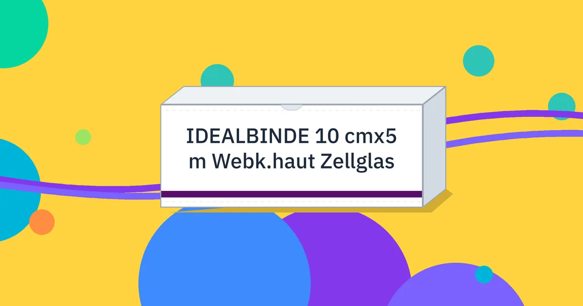 Symbolbild: Packung mit der Aufschrift IDEALBINDE 10 cmx5 m Webk.haut Zellglas (PZN 03158517) – Verfügbarkeit und Bezug in Apotheken in Frankfurt am Main