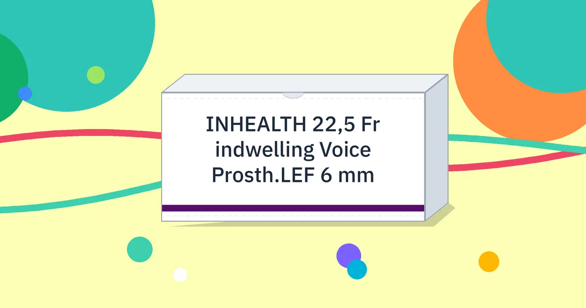 Symbolbild: Packung mit der Aufschrift INHEALTH 22,5 Fr indwelling Voice Prosth.LEF 6 mm (PZN 17932966) – Verfügbarkeit und Bezug in Apotheken in Frankfurt am Main
