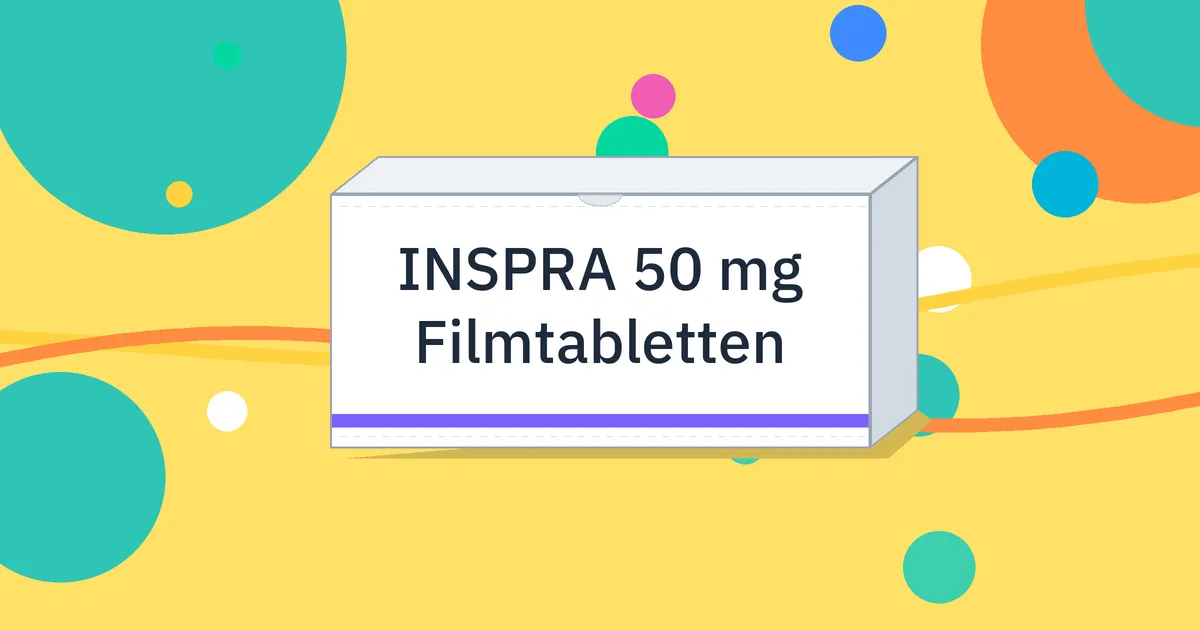Symbolbild: Packung mit der Aufschrift INSPRA 50 mg Filmtabletten (PZN 13416104) – Verfügbarkeit und Bezug in Apotheken in Frankfurt am Main