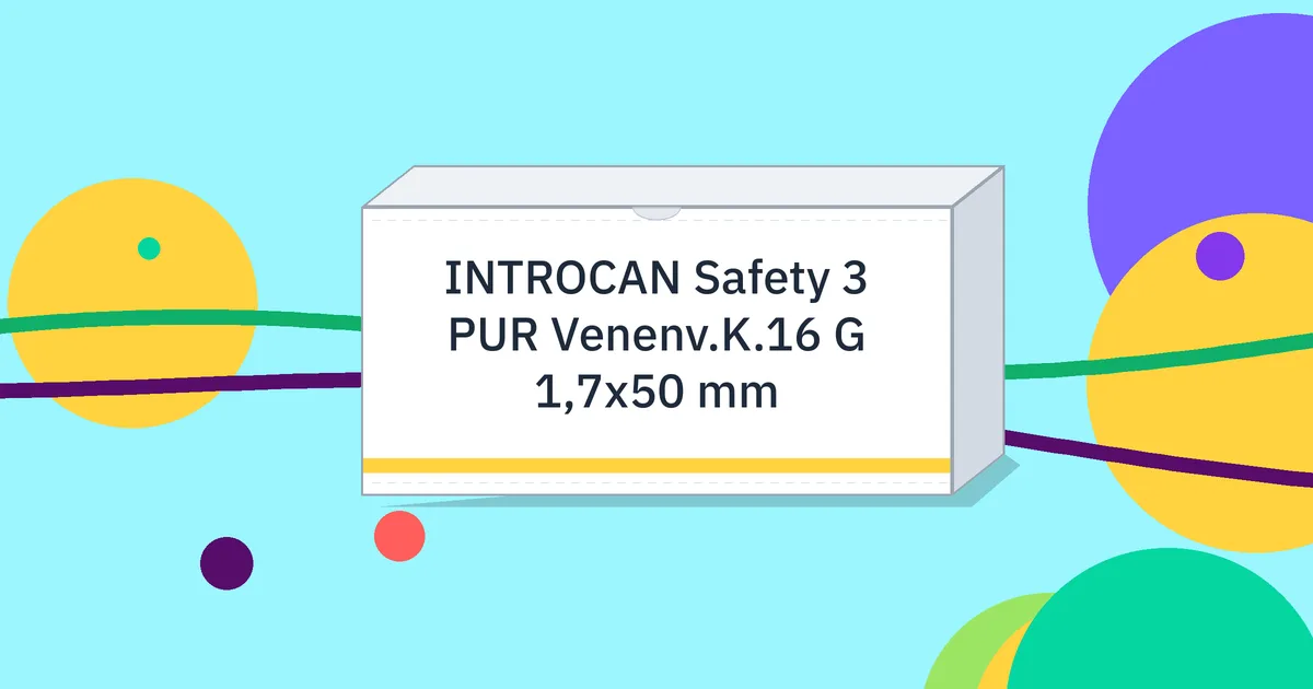 Symbolbild: Packung mit der Aufschrift INTROCAN Safety 3 PUR Venenv.K.16 G 1,7x50 mm (PZN 19526756) – Verfügbarkeit und Bezug in Apotheken in Frankfurt am Main