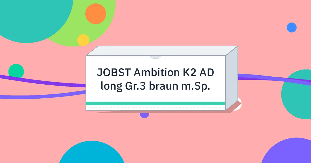 Symbolbild: Packung mit der Aufschrift JOBST Ambition K2 AD long Gr.3 braun m.Sp. (PZN 11020543) – Verfügbarkeit und Bezug in Apotheken in Frankfurt am Main