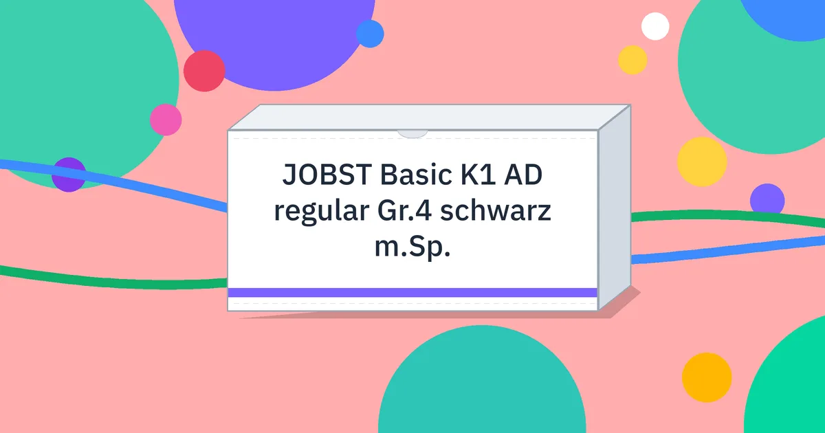 Symbolbild: Packung mit der Aufschrift JOBST Basic K1 AD regular Gr.4 schwarz m.Sp. (PZN 15310924) – Verfügbarkeit und Bezug in Apotheken in Frankfurt am Main