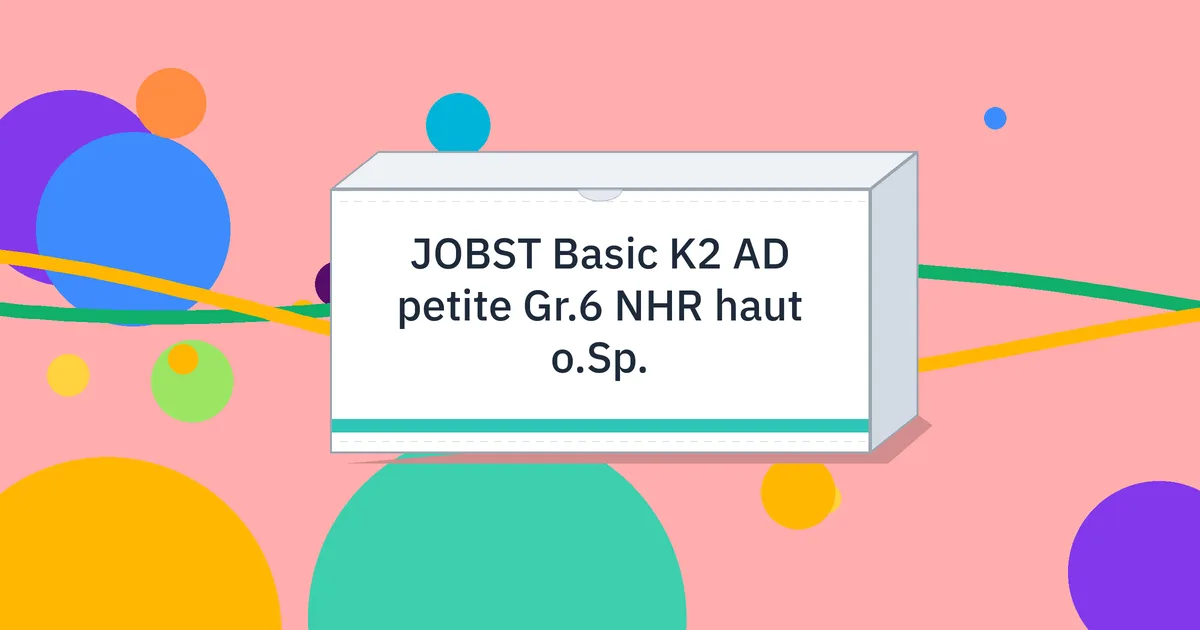 Symbolbild: Packung mit der Aufschrift JOBST Basic K2 AD petite Gr.6 NHR haut o.Sp. (PZN 15312633) – Verfügbarkeit und Bezug in Apotheken in Frankfurt am Main