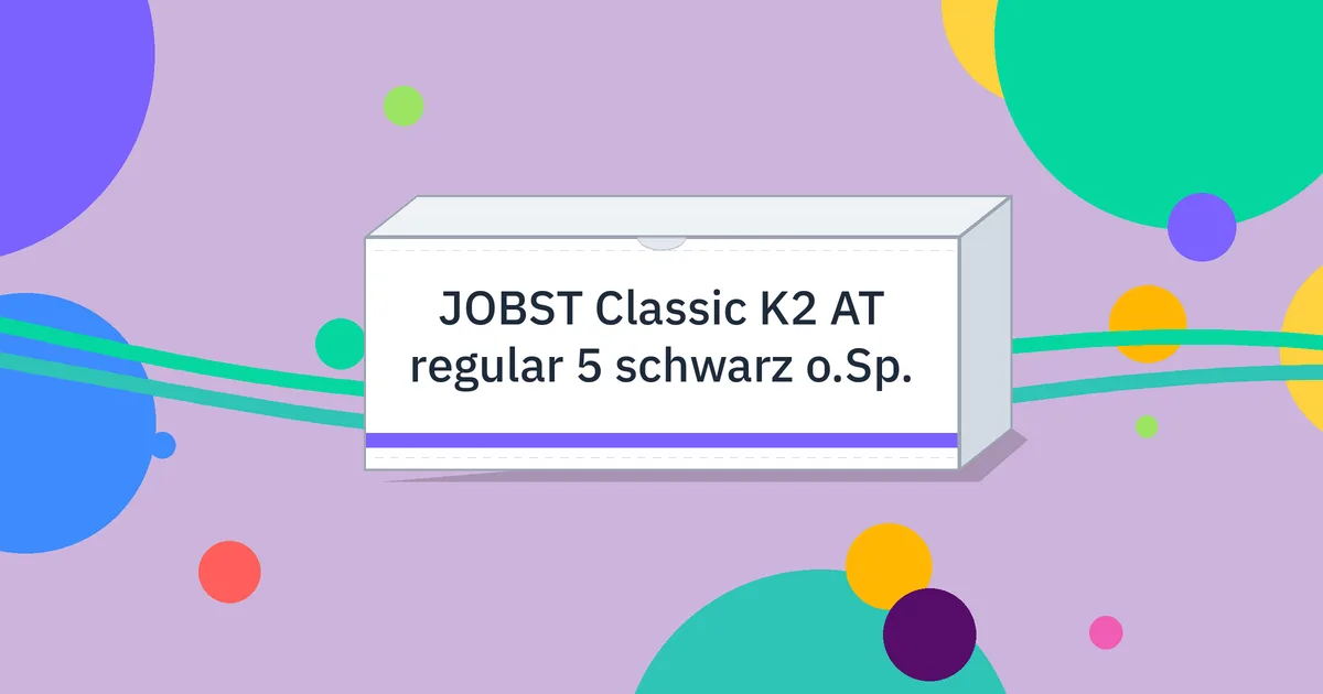 Symbolbild: Packung mit der Aufschrift JOBST Classic K2 AT regular 5 schwarz o.Sp. (PZN 11275929) – Verfügbarkeit und Bezug in Apotheken in Frankfurt am Main