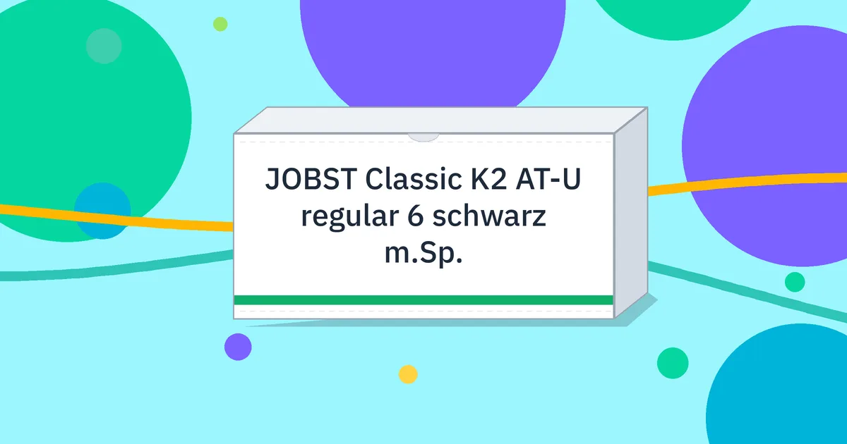 Symbolbild: Packung mit der Aufschrift JOBST Classic K2 AT-U regular 6 schwarz m.Sp. (PZN 13069401) – Verfügbarkeit und Bezug in Apotheken in Frankfurt am Main