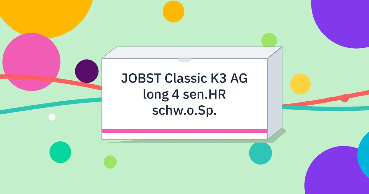 Symbolbild: Packung mit der Aufschrift JOBST Classic K3 AG long 4 sen.HR schw.o.Sp. (PZN 17957989) – Verfügbarkeit und Bezug in Apotheken in Frankfurt am Main