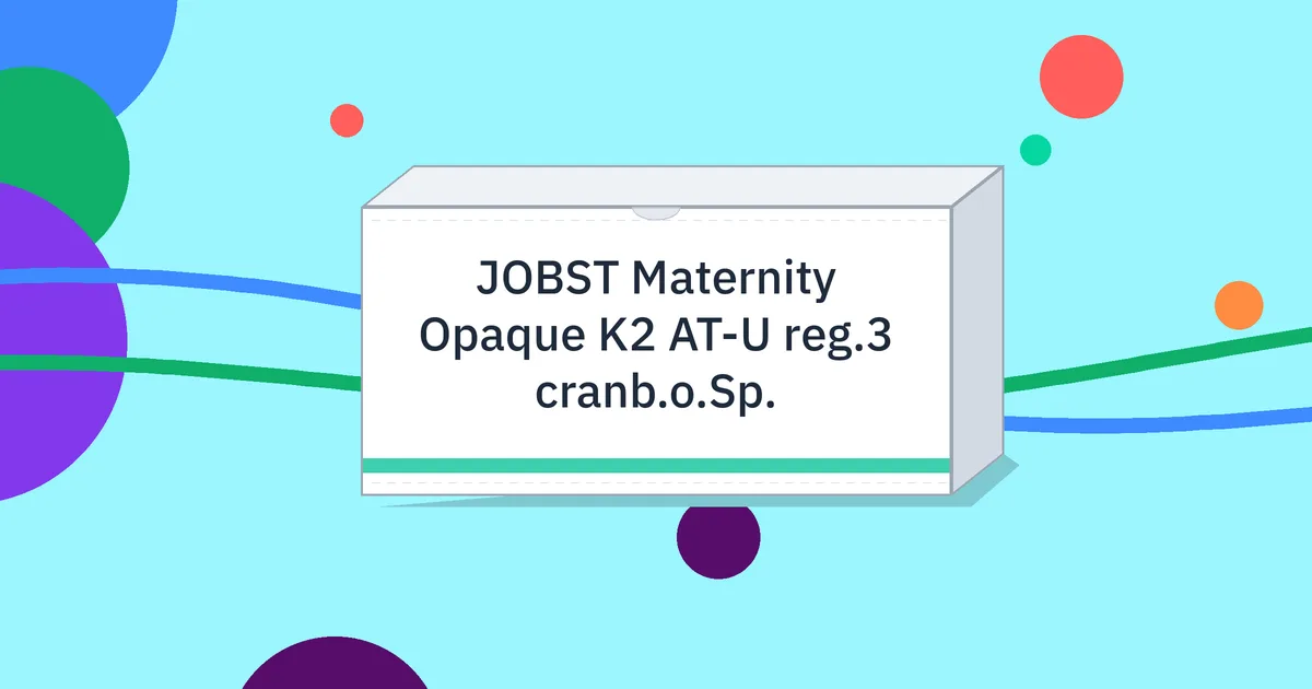 Symbolbild: Packung mit der Aufschrift JOBST Maternity Opaque K2 AT-U reg.3 cranb.o.Sp. (PZN 15858763) – Verfügbarkeit und Bezug in Apotheken in Frankfurt am Main