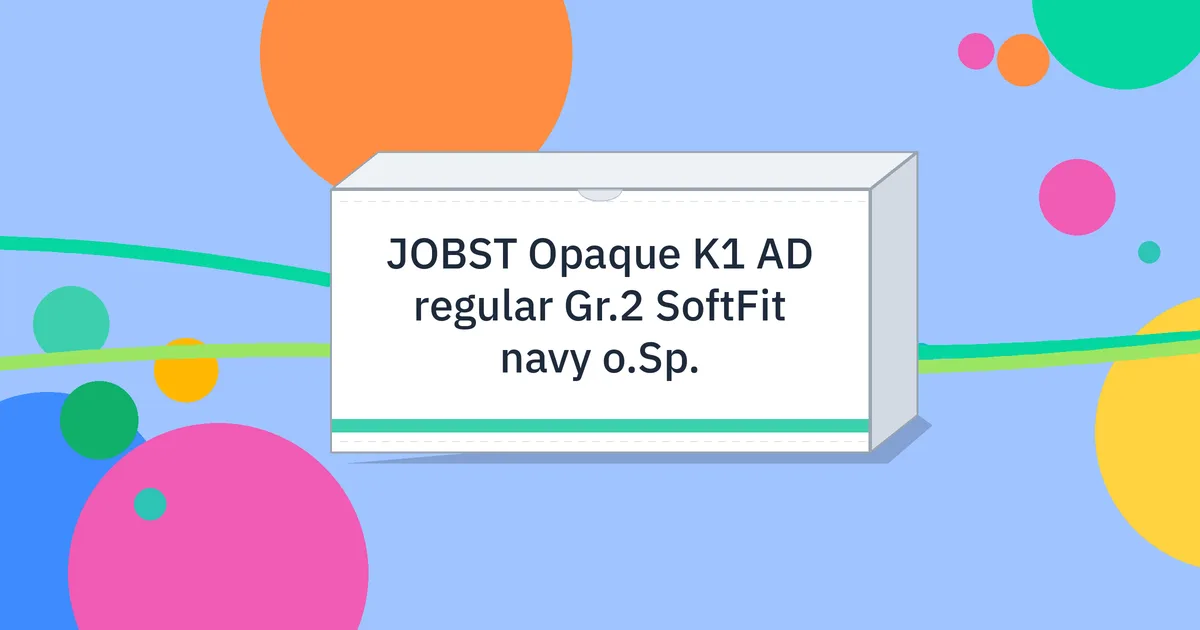 Symbolbild: Packung mit der Aufschrift JOBST Opaque K1 AD regular Gr.2 SoftFit navy o.Sp. (PZN 13082985) – Verfügbarkeit und Bezug in Apotheken in Frankfurt am Main