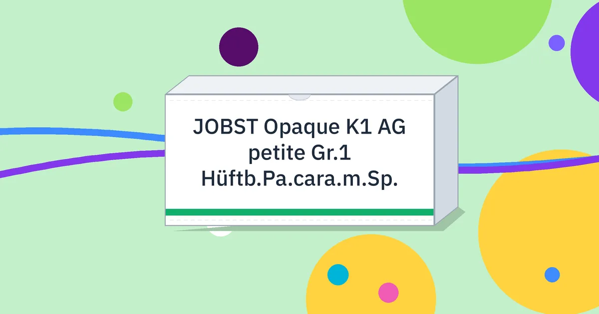 Symbolbild: Packung mit der Aufschrift JOBST Opaque K1 AG petite Gr.1 Hüftb.Pa.cara.m.Sp. (PZN 13098242) – Verfügbarkeit und Bezug in Apotheken in Frankfurt am Main