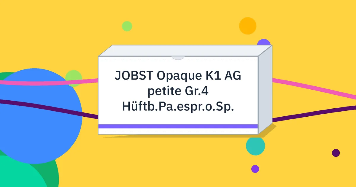 Symbolbild: Packung mit der Aufschrift JOBST Opaque K1 AG petite Gr.4 Hüftb.Pa.espr.o.Sp. (PZN 16273941) – Verfügbarkeit und Bezug in Apotheken in Frankfurt am Main