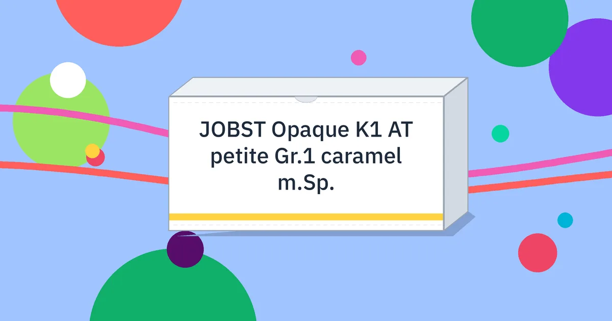 Symbolbild: Packung mit der Aufschrift JOBST Opaque K1 AT petite Gr.1 caramel m.Sp. (PZN 13103457) – Verfügbarkeit und Bezug in Apotheken in Frankfurt am Main