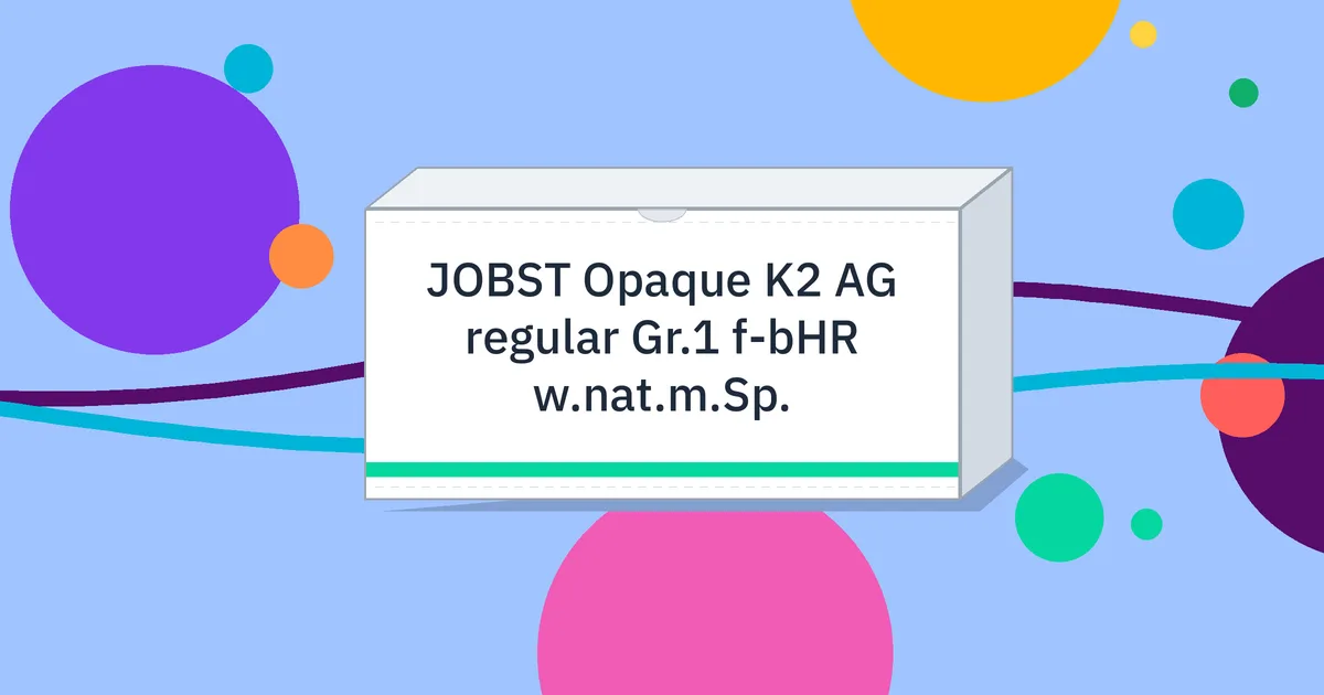 Symbolbild: Packung mit der Aufschrift JOBST Opaque K2 AG regular Gr.1 f-bHR w.nat.m.Sp. (PZN 11253307) – Verfügbarkeit und Bezug in Apotheken in Frankfurt am Main