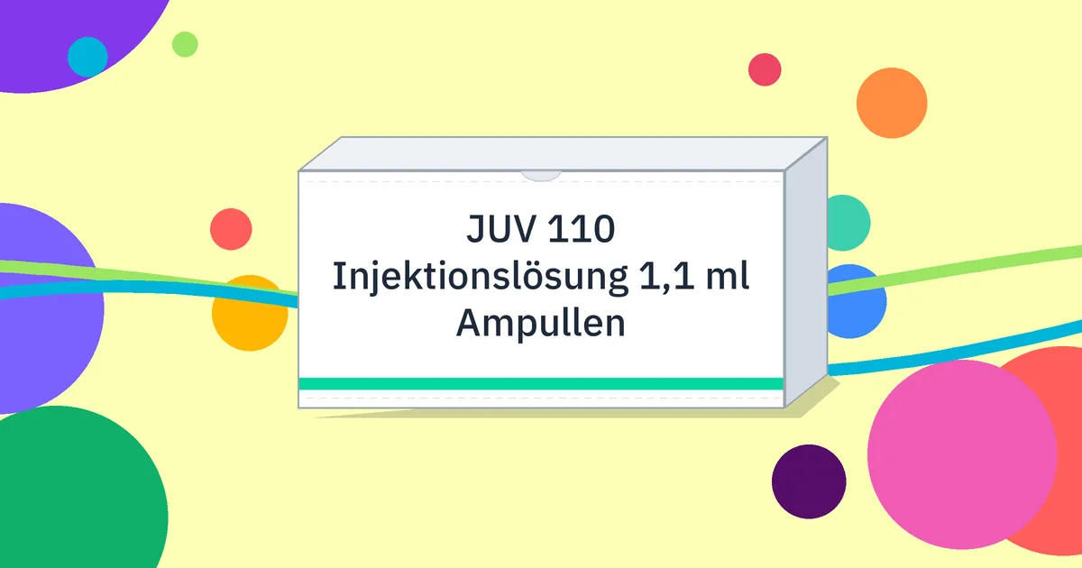 Symbolbild: Packung mit der Aufschrift JUV 110 Injektionslösung 1,1 ml Ampullen (PZN 01082520) – Verfügbarkeit und Bezug in Apotheken in Frankfurt am Main