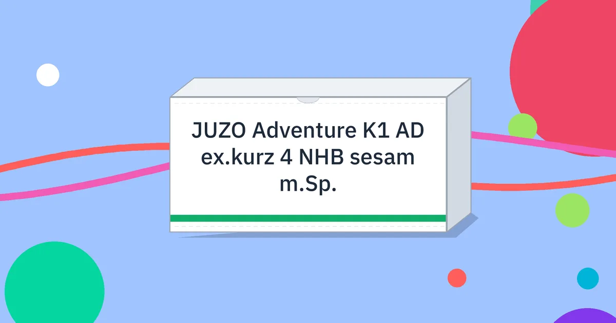Symbolbild: Packung mit der Aufschrift JUZO Adventure K1 AD ex.kurz 4 NHB sesam m.Sp. (PZN 16493789) – Verfügbarkeit und Bezug in Apotheken in Frankfurt am Main