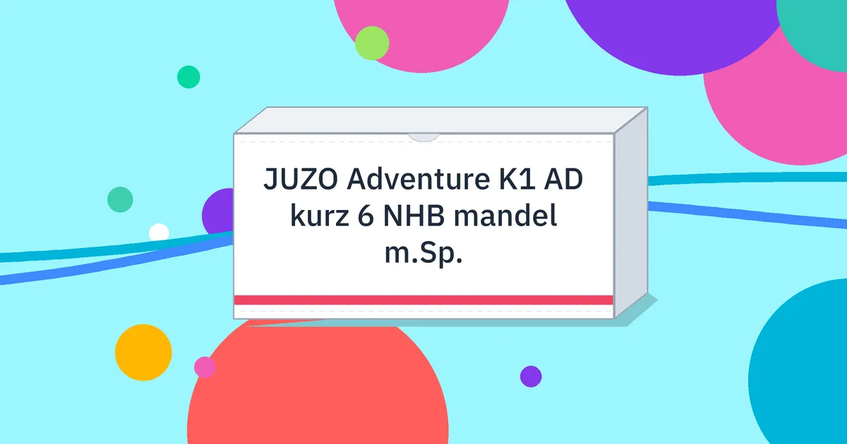 Symbolbild: Packung mit der Aufschrift JUZO Adventure K1 AD kurz 6 NHB mandel m.Sp. (PZN 14975337) – Verfügbarkeit und Bezug in Apotheken in Frankfurt am Main
