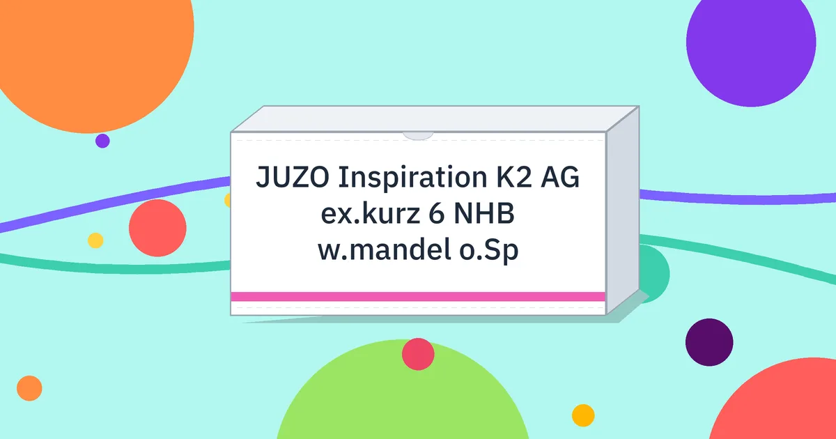 Symbolbild: Packung mit der Aufschrift JUZO Inspiration K2 AG ex.kurz 6 NHB w.mandel o.Sp (PZN 14965221) – Verfügbarkeit und Bezug in Apotheken in Frankfurt am Main