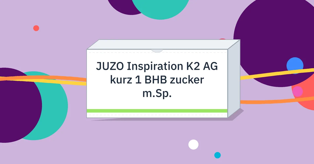 Symbolbild: Packung mit der Aufschrift JUZO Inspiration K2 AG kurz 1 BHB zucker m.Sp. (PZN 14833844) – Verfügbarkeit und Bezug in Apotheken in Frankfurt am Main