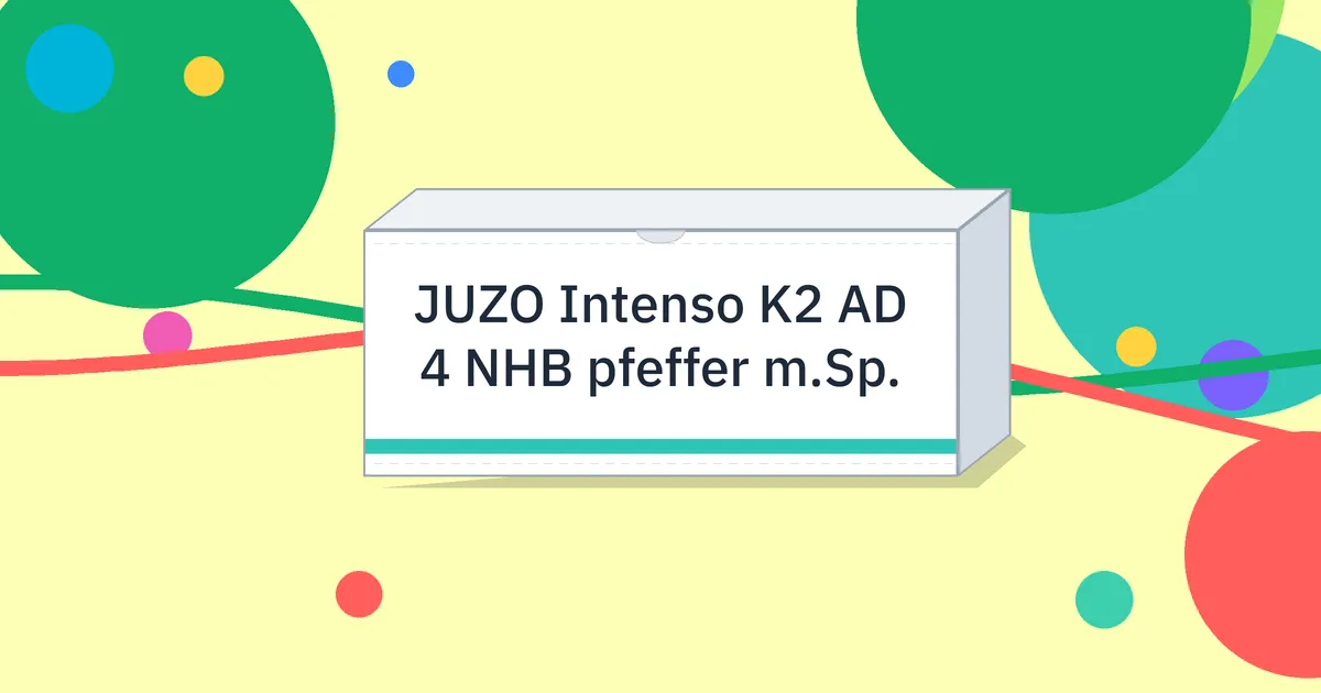 Symbolbild: Packung mit der Aufschrift JUZO Intenso K2 AD 4 NHB pfeffer m.Sp. (PZN 18609641) – Verfügbarkeit und Bezug in Apotheken in Frankfurt am Main