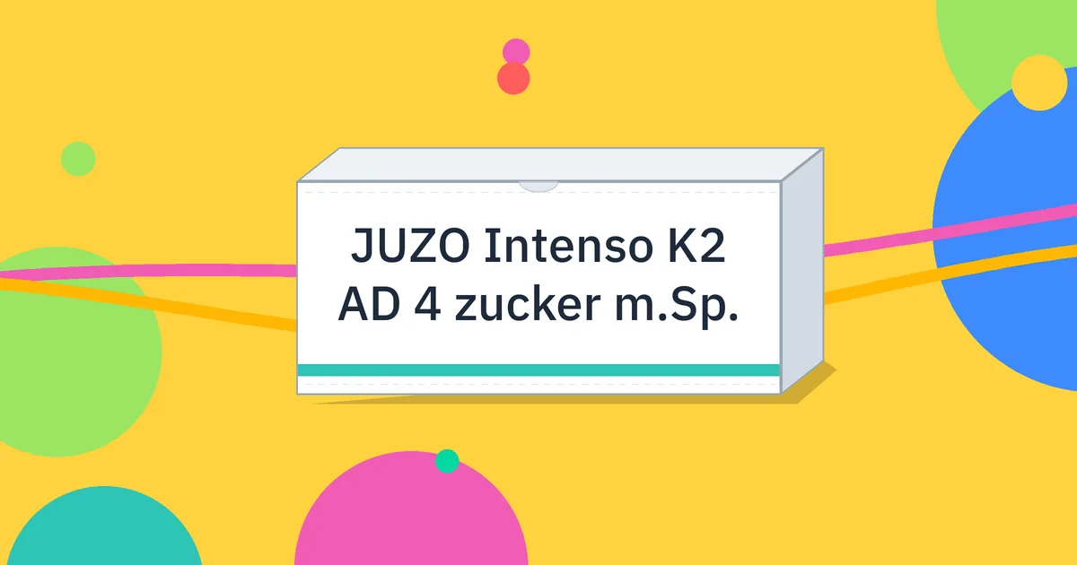 Symbolbild: Packung mit der Aufschrift JUZO Intenso K2 AD 4 zucker m.Sp. (PZN 18606039) – Verfügbarkeit und Bezug in Apotheken in Frankfurt am Main