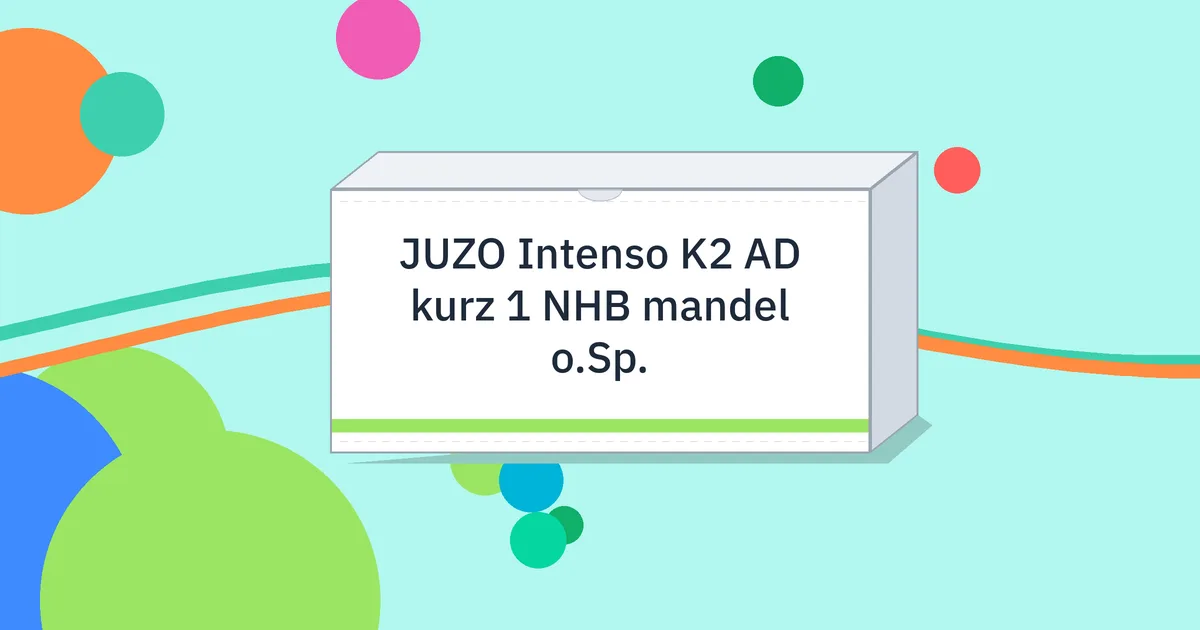 Symbolbild: Packung mit der Aufschrift JUZO Intenso K2 AD kurz 1 NHB mandel o.Sp. (PZN 18621642) – Verfügbarkeit und Bezug in Apotheken in Frankfurt am Main