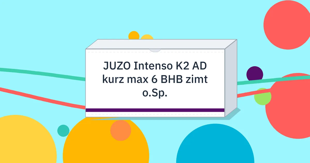 Symbolbild: Packung mit der Aufschrift JUZO Intenso K2 AD kurz max 6 BHB zimt o.Sp. (PZN 18626160) – Verfügbarkeit und Bezug in Apotheken in Frankfurt am Main