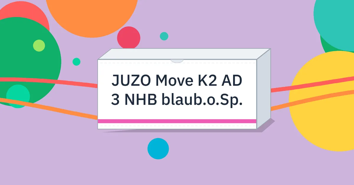 Symbolbild: Packung mit der Aufschrift JUZO Move K2 AD 3 NHB blaub.o.Sp. (PZN 18539716) – Verfügbarkeit und Bezug in Apotheken in Frankfurt am Main