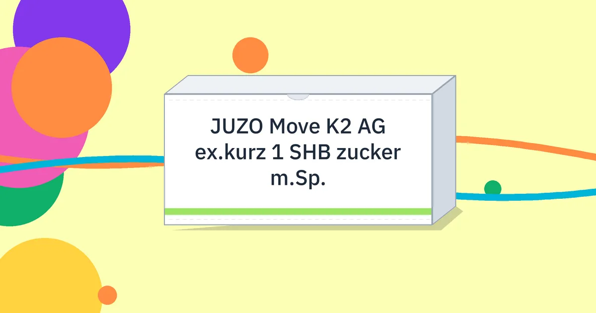 Symbolbild: Packung mit der Aufschrift JUZO Move K2 AG ex.kurz 1 SHB zucker m.Sp. (PZN 18531784) – Verfügbarkeit und Bezug in Apotheken in Frankfurt am Main