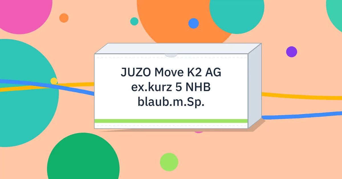 Symbolbild: Packung mit der Aufschrift JUZO Move K2 AG ex.kurz 5 NHB blaub.m.Sp. (PZN 18563235) – Verfügbarkeit und Bezug in Apotheken in Frankfurt am Main