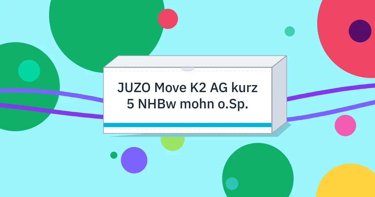Symbolbild: Packung mit der Aufschrift JUZO Move K2 AG kurz 5 NHBw mohn o.Sp. (PZN 18560685) – Verfügbarkeit und Bezug in Apotheken in Frankfurt am Main