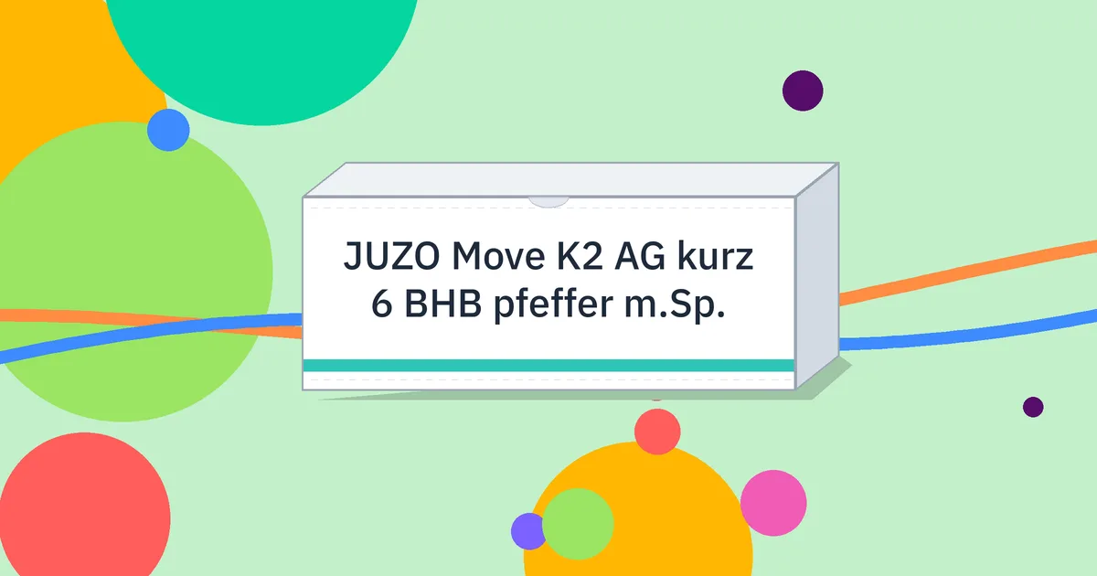 Symbolbild: Packung mit der Aufschrift JUZO Move K2 AG kurz 6 BHB pfeffer m.Sp. (PZN 16637596) – Verfügbarkeit und Bezug in Apotheken in Frankfurt am Main
