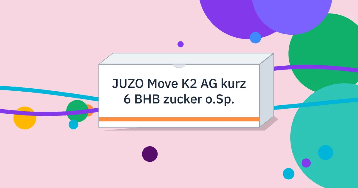 Symbolbild: Packung mit der Aufschrift JUZO Move K2 AG kurz 6 BHB zucker o.Sp. (PZN 18530069) – Verfügbarkeit und Bezug in Apotheken in Frankfurt am Main
