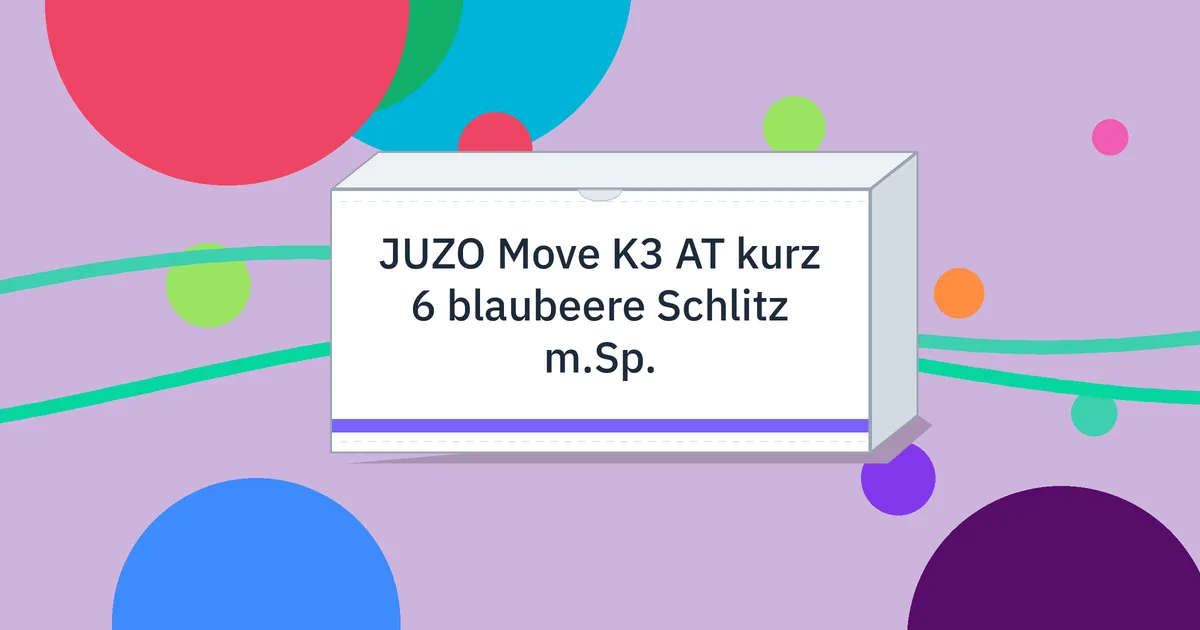 Symbolbild: Packung mit der Aufschrift JUZO Move K3 AT kurz 6 blaubeere Schlitz m.Sp. (PZN 20684271) – Verfügbarkeit und Bezug in Apotheken in Frankfurt am Main