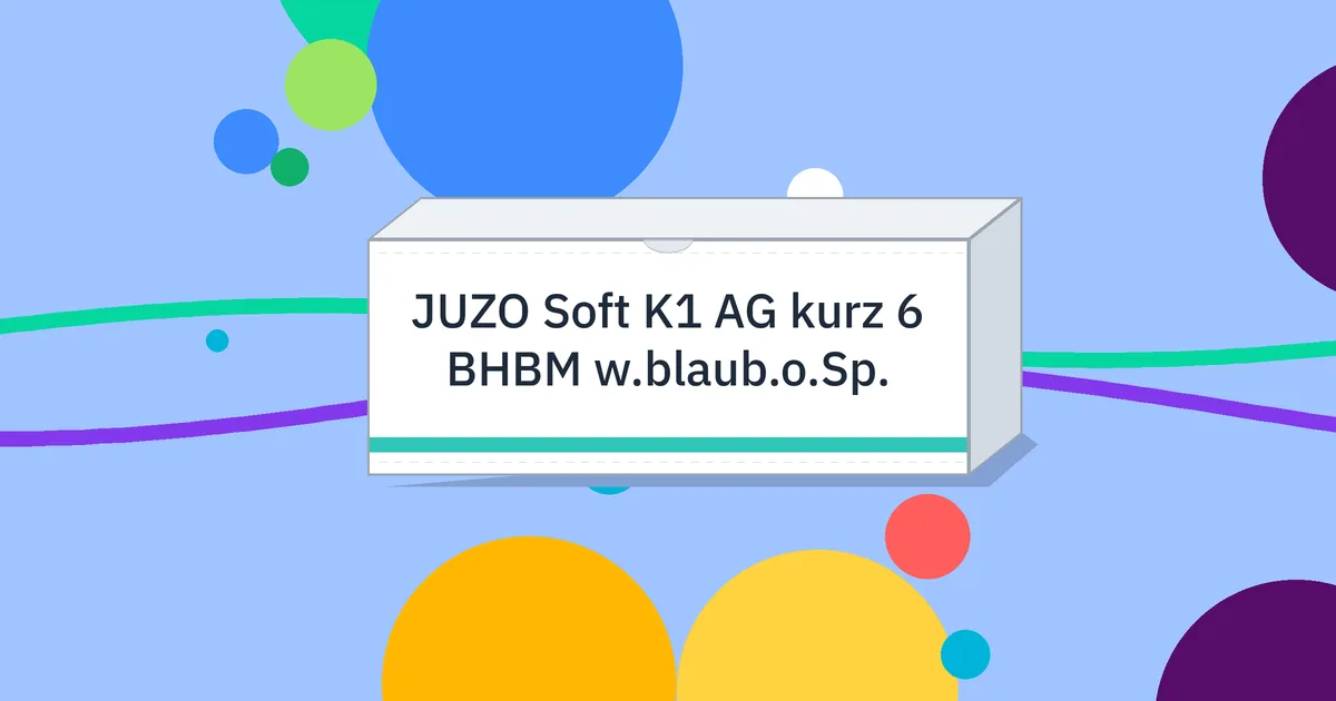 Symbolbild: Packung mit der Aufschrift JUZO Soft K1 AG kurz 6 BHBM w.blaub.o.Sp. (PZN 14865666) – Verfügbarkeit und Bezug in Apotheken in Frankfurt am Main