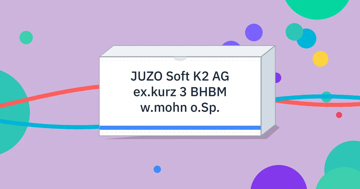 Symbolbild: Packung mit der Aufschrift JUZO Soft K2 AG ex.kurz 3 BHBM w.mohn o.Sp. (PZN 14870377) – Verfügbarkeit und Bezug in Apotheken in Frankfurt am Main