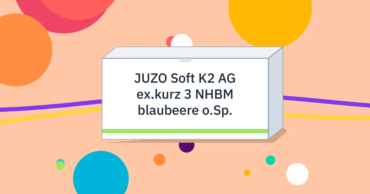 Symbolbild: Packung mit der Aufschrift JUZO Soft K2 AG ex.kurz 3 NHBM blaubeere o.Sp. (PZN 15021893) – Verfügbarkeit und Bezug in Apotheken in Frankfurt am Main