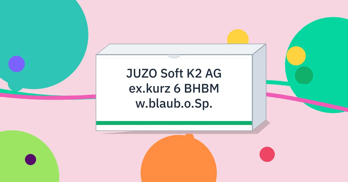 Symbolbild: Packung mit der Aufschrift JUZO Soft K2 AG ex.kurz 6 BHBM w.blaub.o.Sp. (PZN 14870271) – Verfügbarkeit und Bezug in Apotheken in Frankfurt am Main