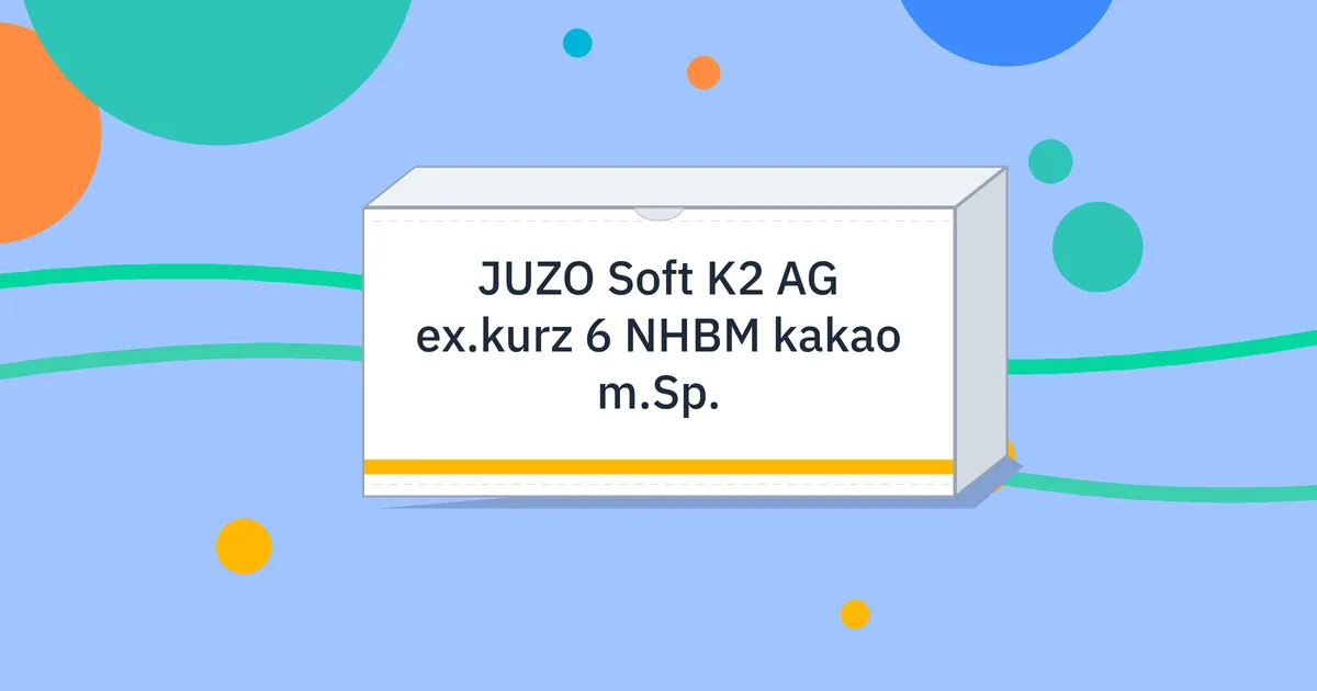 Symbolbild: Packung mit der Aufschrift JUZO Soft K2 AG ex.kurz 6 NHBM kakao m.Sp. (PZN 15022987) – Verfügbarkeit und Bezug in Apotheken in Frankfurt am Main