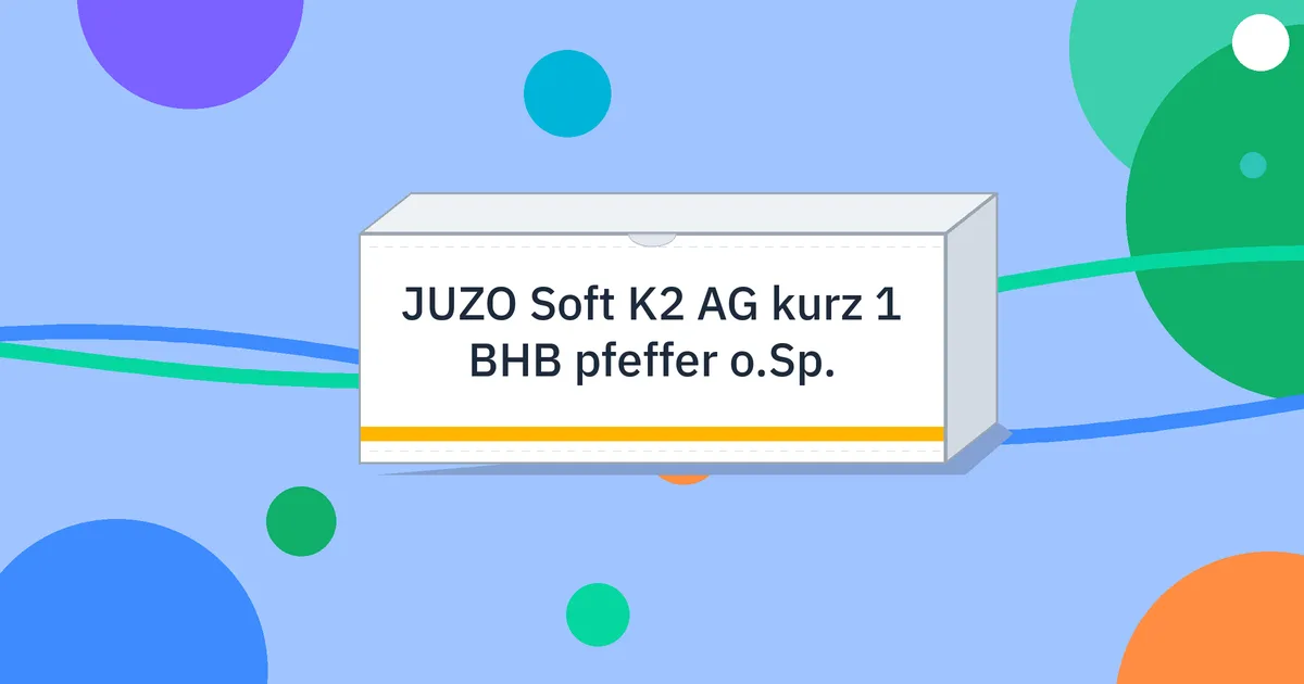 Symbolbild: Packung mit der Aufschrift JUZO Soft K2 AG kurz 1 BHB pfeffer o.Sp. (PZN 14826577) – Verfügbarkeit und Bezug in Apotheken in Frankfurt am Main