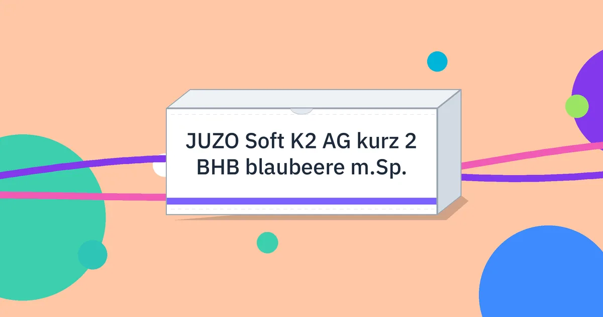 Symbolbild: Packung mit der Aufschrift JUZO Soft K2 AG kurz 2 BHB blaubeere m.Sp. (PZN 14826235) – Verfügbarkeit und Bezug in Apotheken in Frankfurt am Main