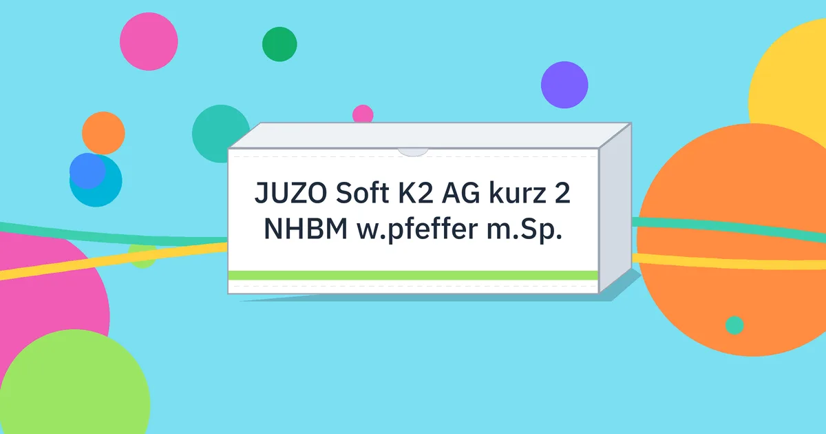 Symbolbild: Packung mit der Aufschrift JUZO Soft K2 AG kurz 2 NHBM w.pfeffer m.Sp. (PZN 15020008) – Verfügbarkeit und Bezug in Apotheken in Frankfurt am Main