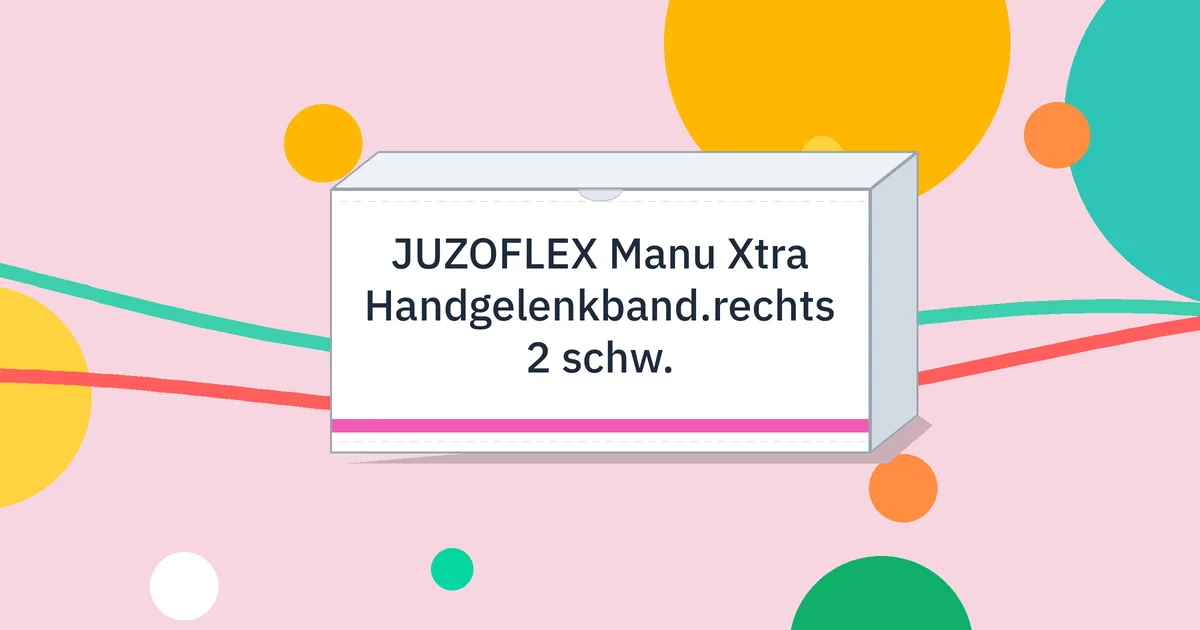 Symbolbild: Packung mit der Aufschrift JUZOFLEX Manu Xtra Handgelenkband.rechts 2 schw. (PZN 16635373) – Verfügbarkeit und Bezug in Apotheken in Frankfurt am Main