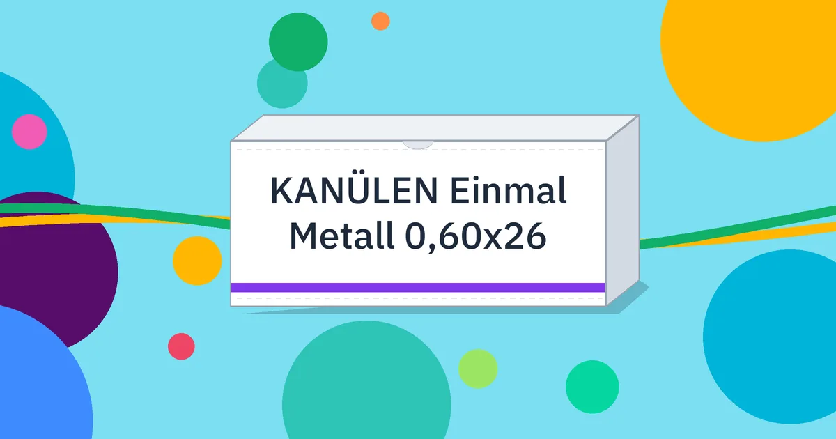 Symbolbild: Packung mit der Aufschrift KANÜLEN Einmal Metall 0,60x26 (PZN 01729430) – Verfügbarkeit und Bezug in Apotheken in Frankfurt am Main