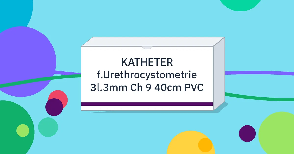 Symbolbild: Packung mit der Aufschrift KATHETER f.Urethrocystometrie 3l.3mm Ch 9 40cm PVC (PZN 11285276) – Verfügbarkeit und Bezug in Apotheken in Frankfurt am Main
