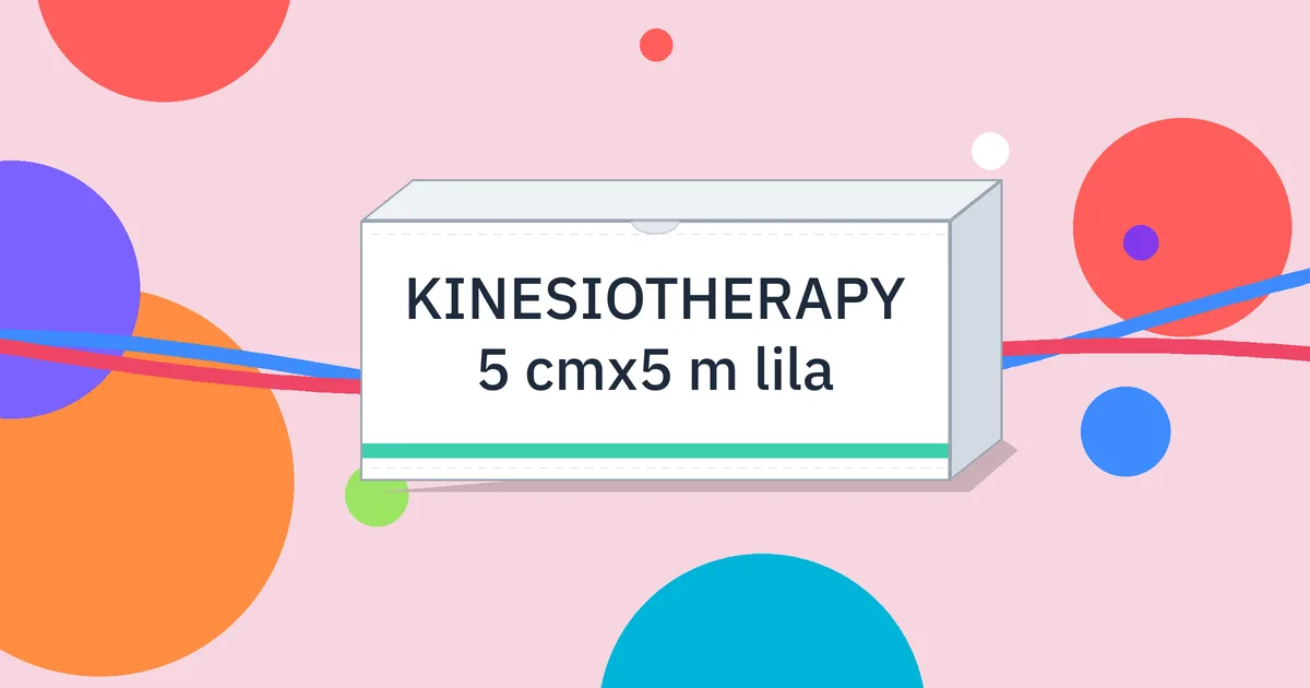 Symbolbild: Packung mit der Aufschrift KINESIOTHERAPY 5 cmx5 m lila (PZN 16501069) – Verfügbarkeit und Bezug in Apotheken in Frankfurt am Main