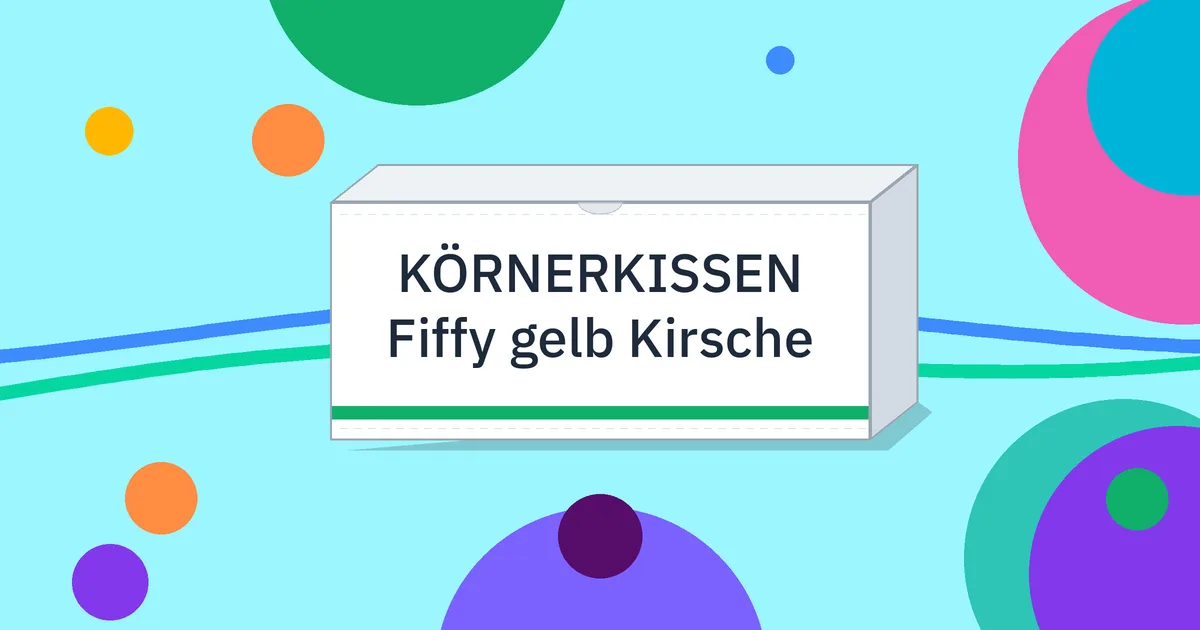 Symbolbild: Packung mit der Aufschrift KÖRNERKISSEN Fiffy gelb Kirsche (PZN 01867698) – Verfügbarkeit und Bezug in Apotheken in Frankfurt am Main